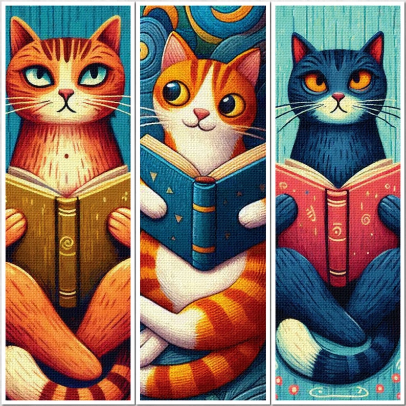 Printable Cute Cats Bookmark Set for Children Chibi Animals Digital ...