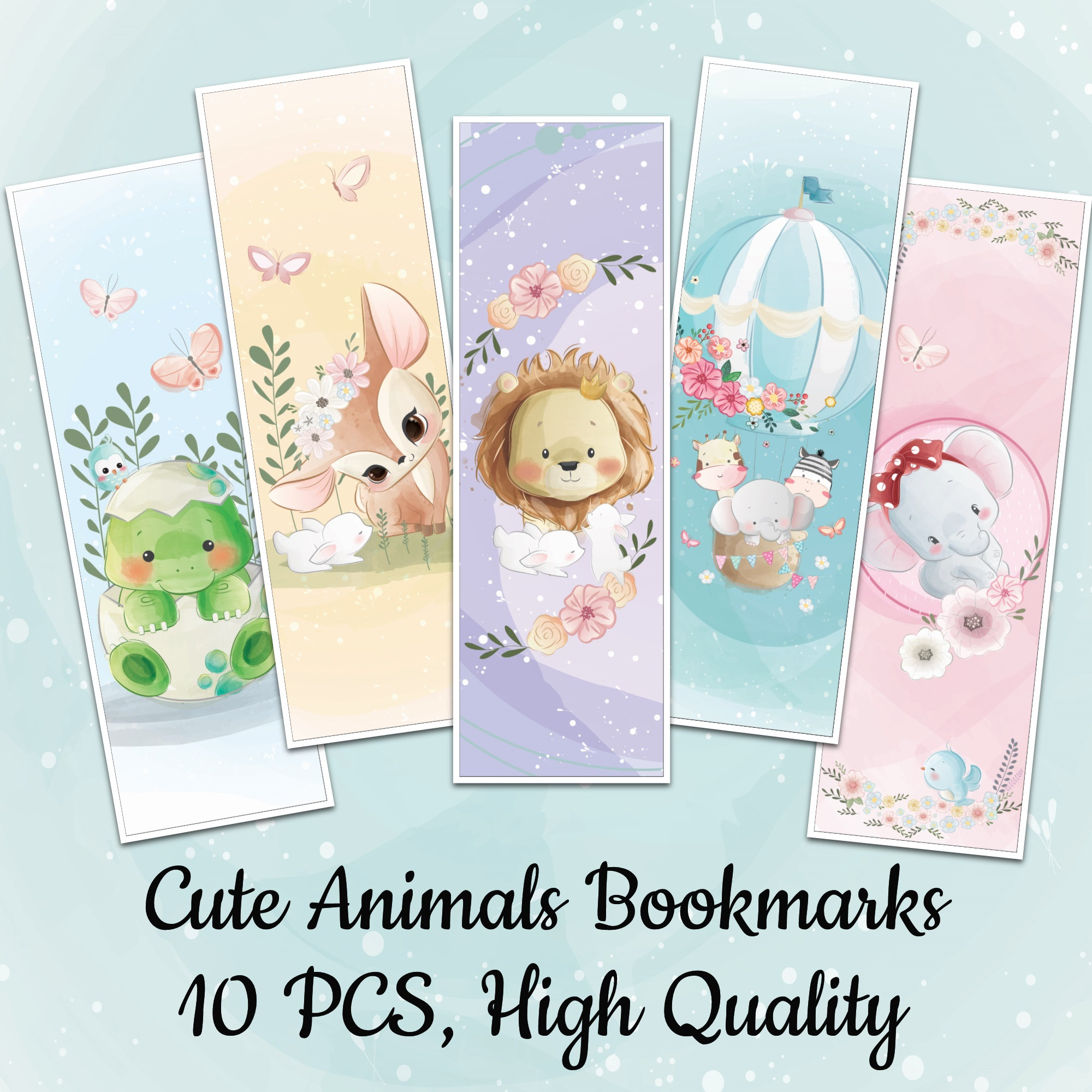 Printable Cute Animals Bookmark Set for Children Digital Chibi Animals ...