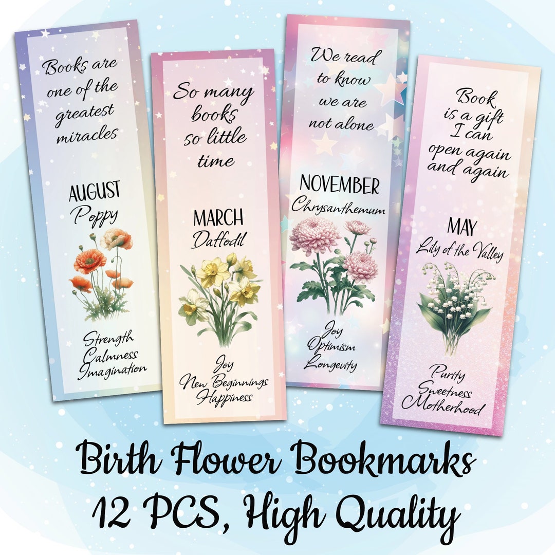 Digital Birth Flower Bookmark Templates Printable Book Quotes Bookmark ...