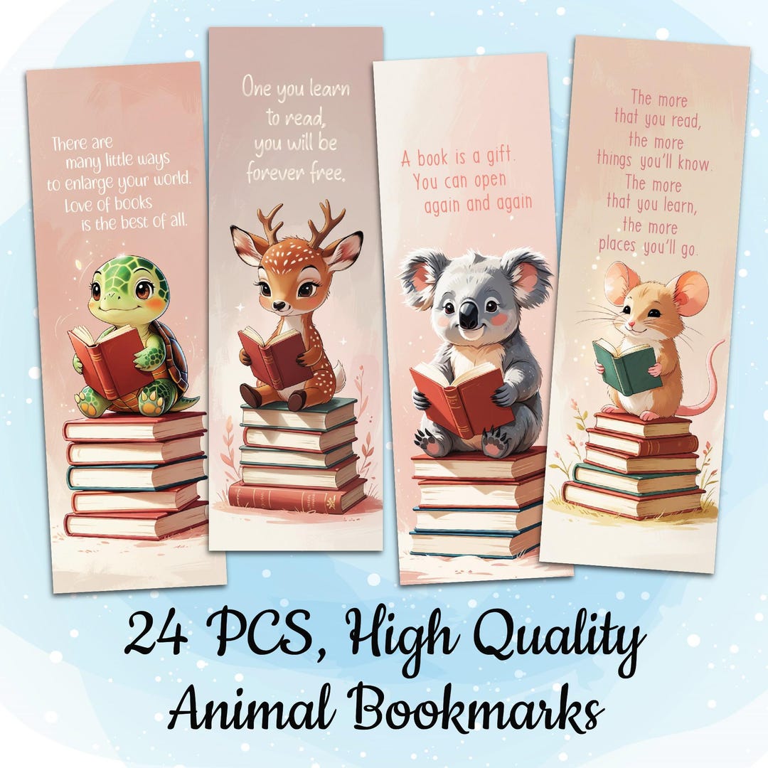 Cute Animal Bookmark for Children Digital Chibi Animals Bookmark Bundle ...