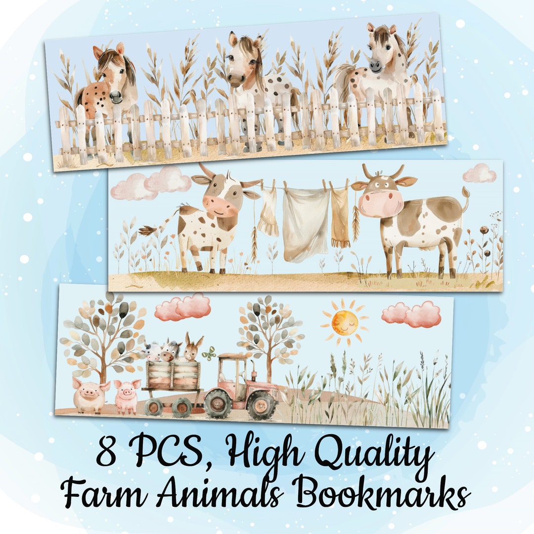 Printable Cute Farm Animals Bookmark Templates for Children Digital ...
