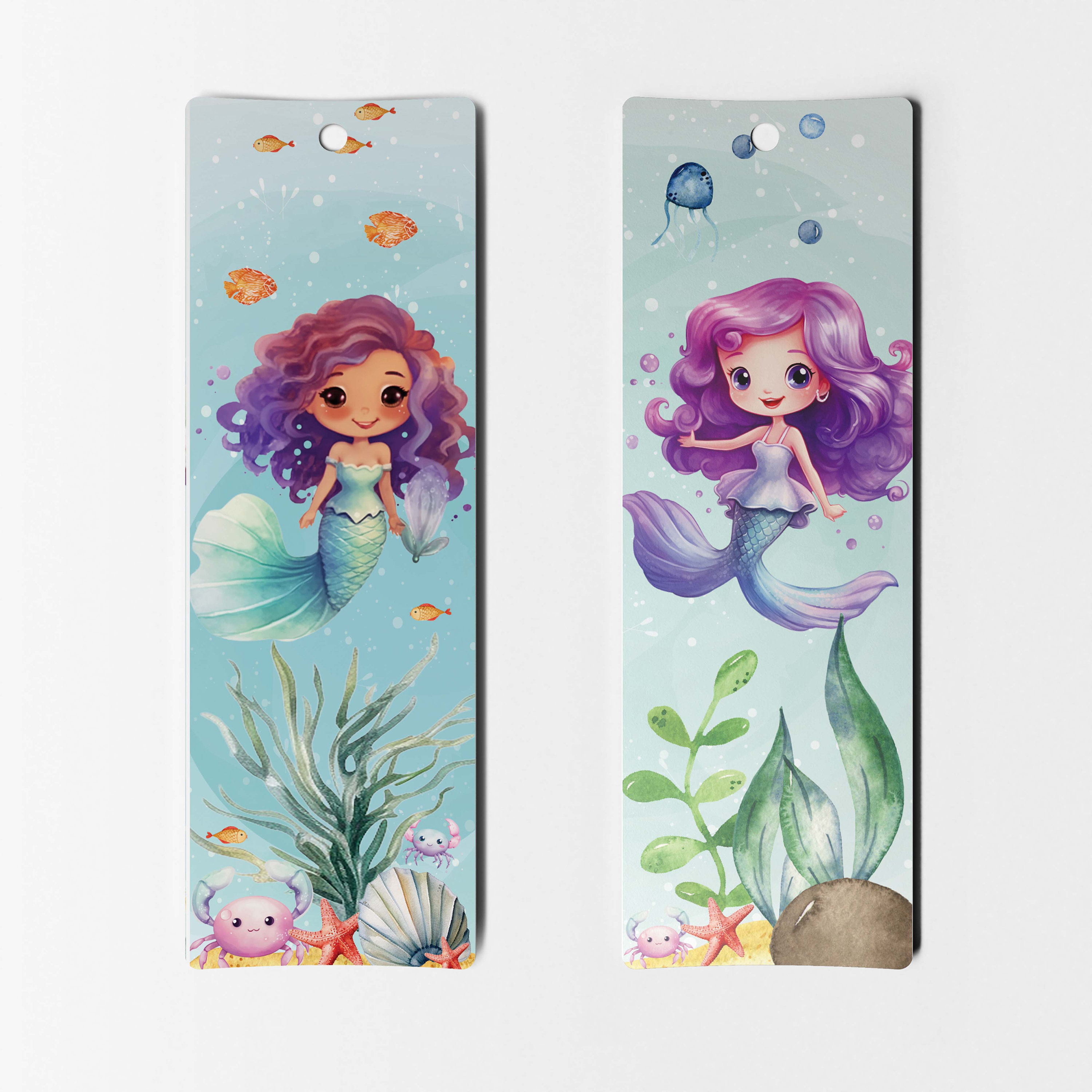 Cute Mermaid Bookmark Set for Children Pretty Mermaid Digital Bookmark ...