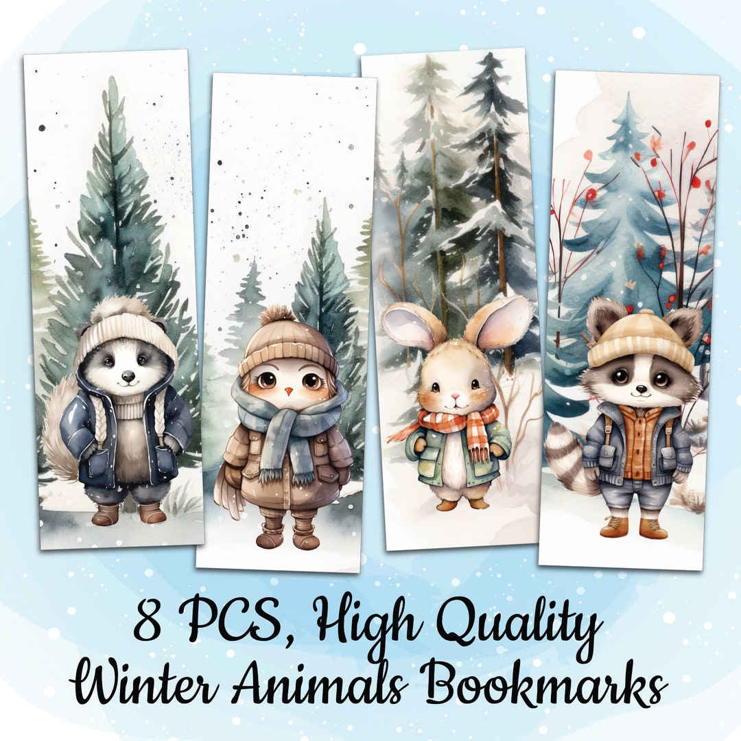 Printable Cute Animal Bookmark Set for Children Winter Animals Bookmark ...
