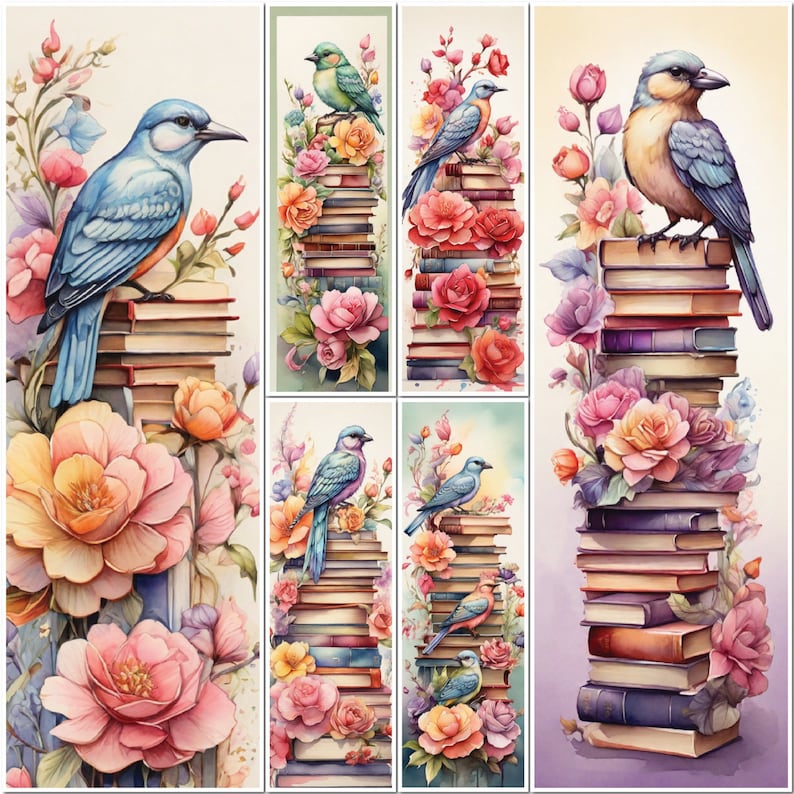 Vintage Books Printable Bookmark Templates Stacked Books Digital ...