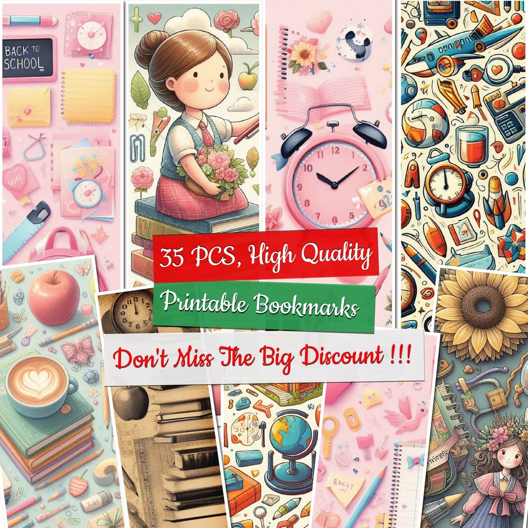 Printable Back to School Bookmark Set for Children Cute Digital ...