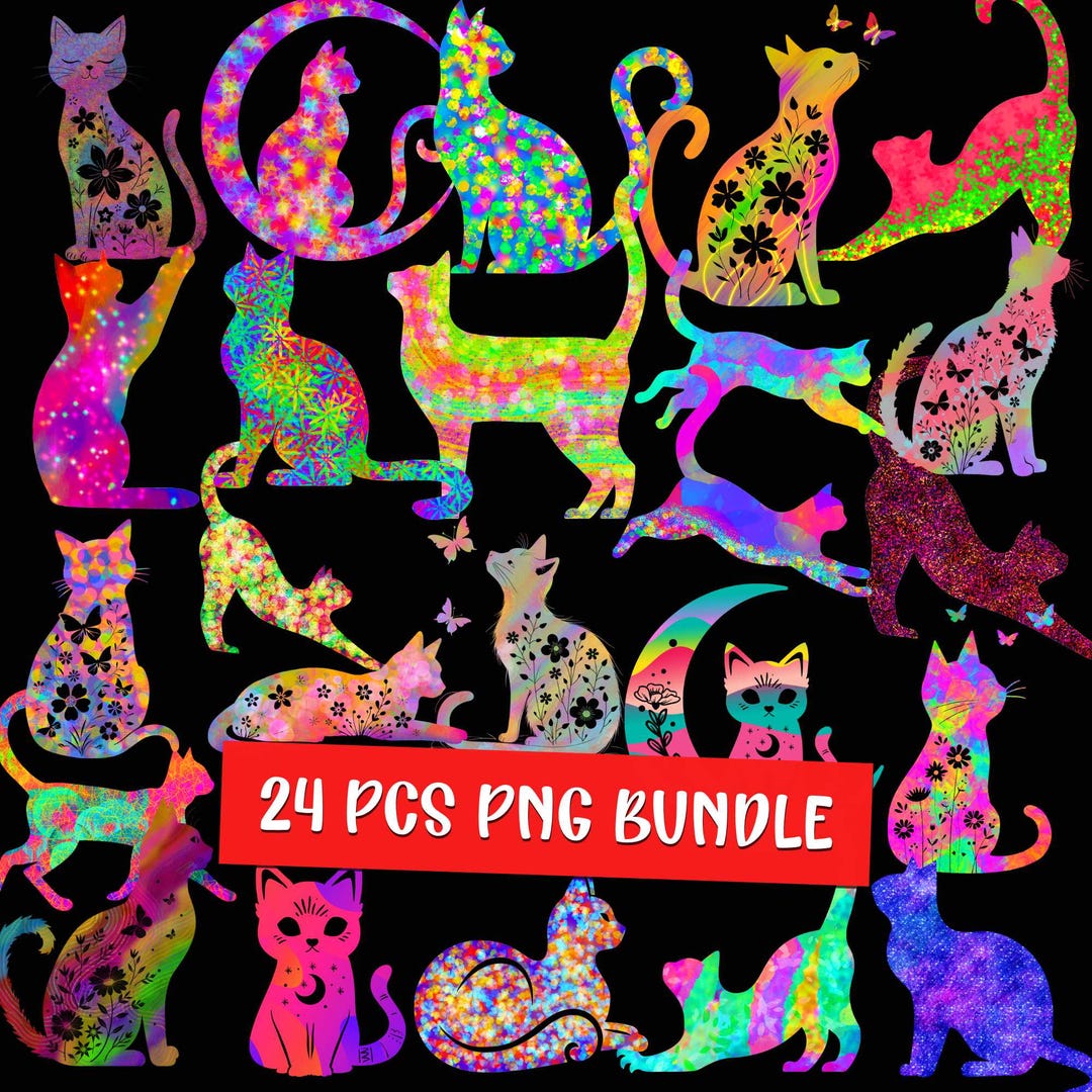Colorful Cats Clipart Bundle Cute Cats Clipart PNG Bundle Playful Cats ...