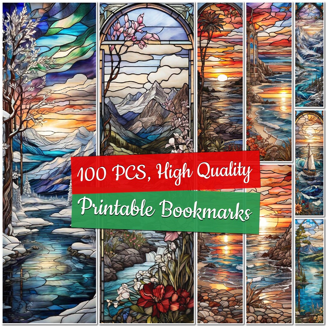 100 Pcs Printable Stained Glass Bookmark Bundle Stained Glass Bookmark ...