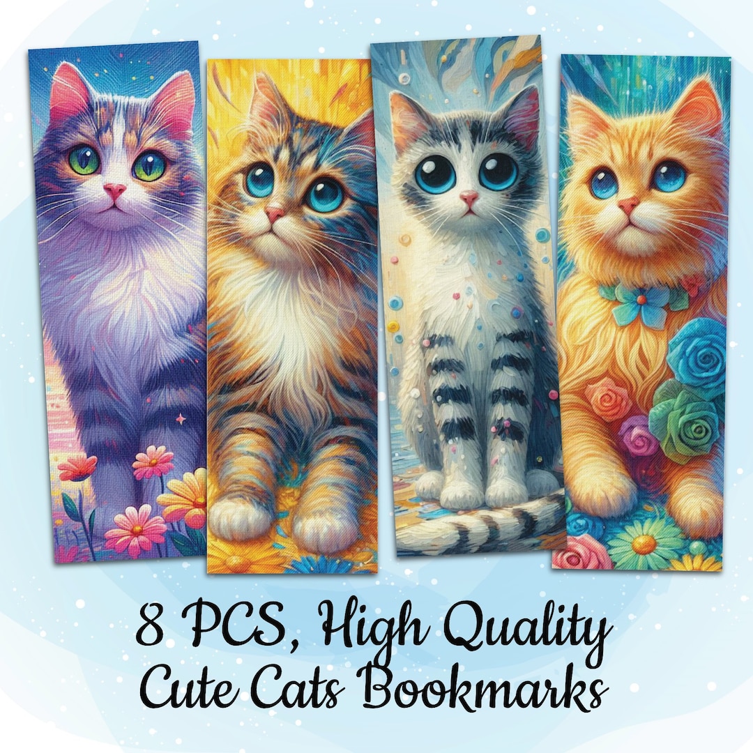 Printable Cute Cats Bookmark Set for Children Chibi Animals Digital ...