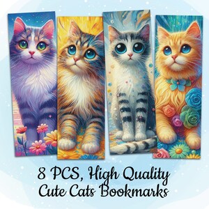 Printable Cute Cats Bookmark Set for Children Chibi Animals Digital ...