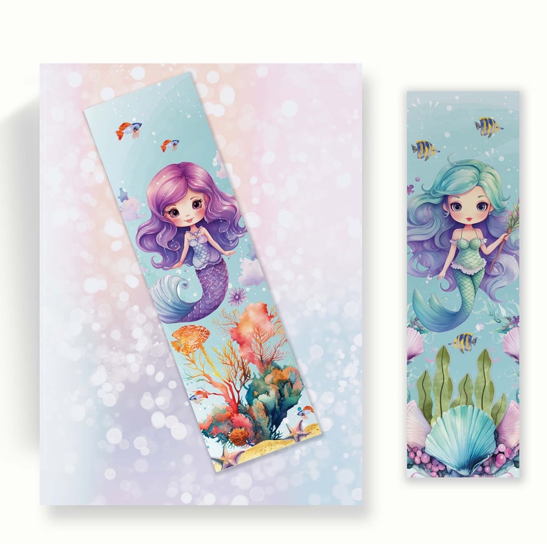 Cute Mermaid Bookmark Set for Children Pretty Mermaid Digital Bookmark ...