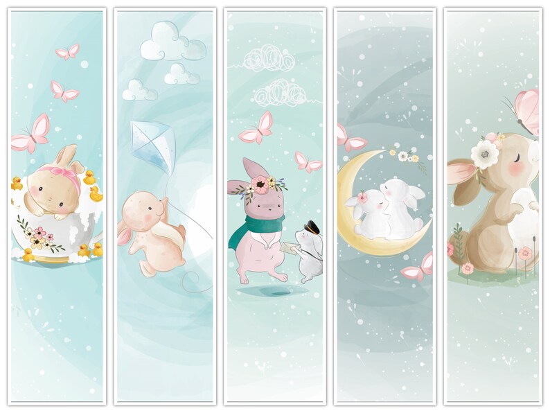 Printable Cute Bunny Bookmark Set for Children Cute Digital Chibi Bunny ...