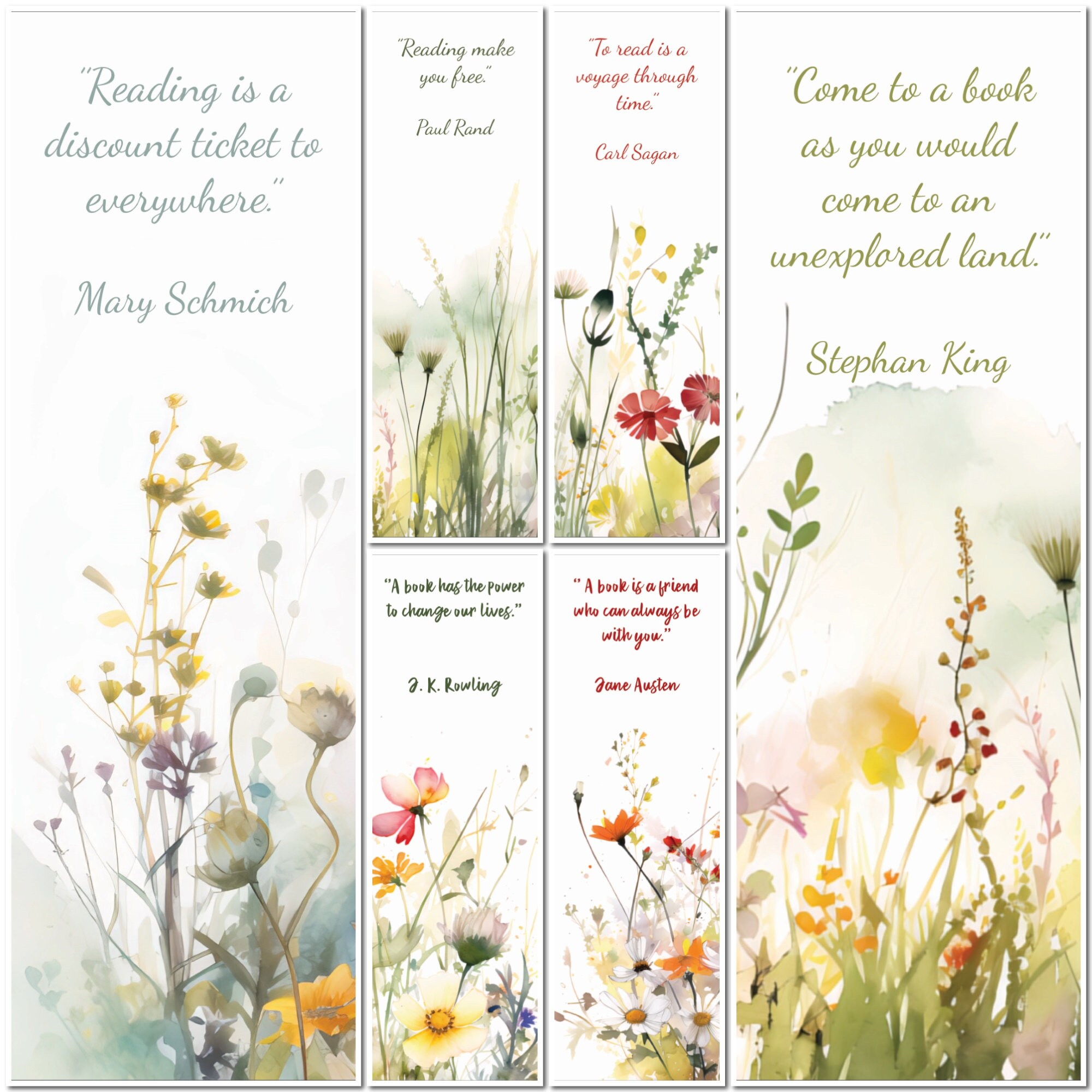 Digital Inspirational Bookmark Templates Printable Book Quotes Bookmark ...