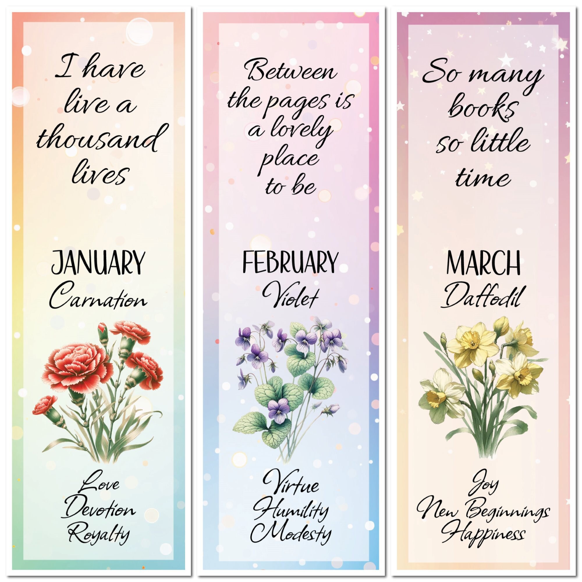 Digital Birth Flower Bookmark Templates Printable Book Quotes Bookmark ...