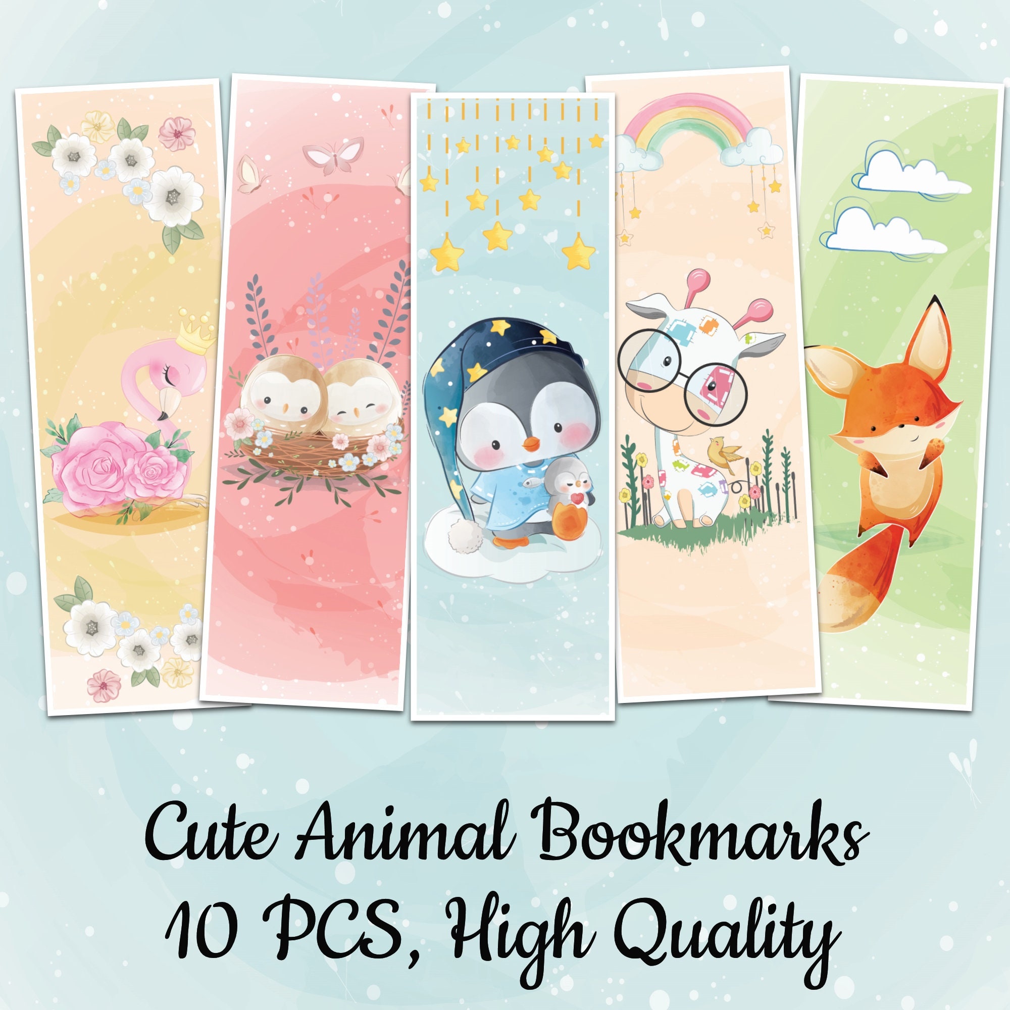 10 Pcs Printable Cute Animal Bookmark Set for Children Digital Chibi ...
