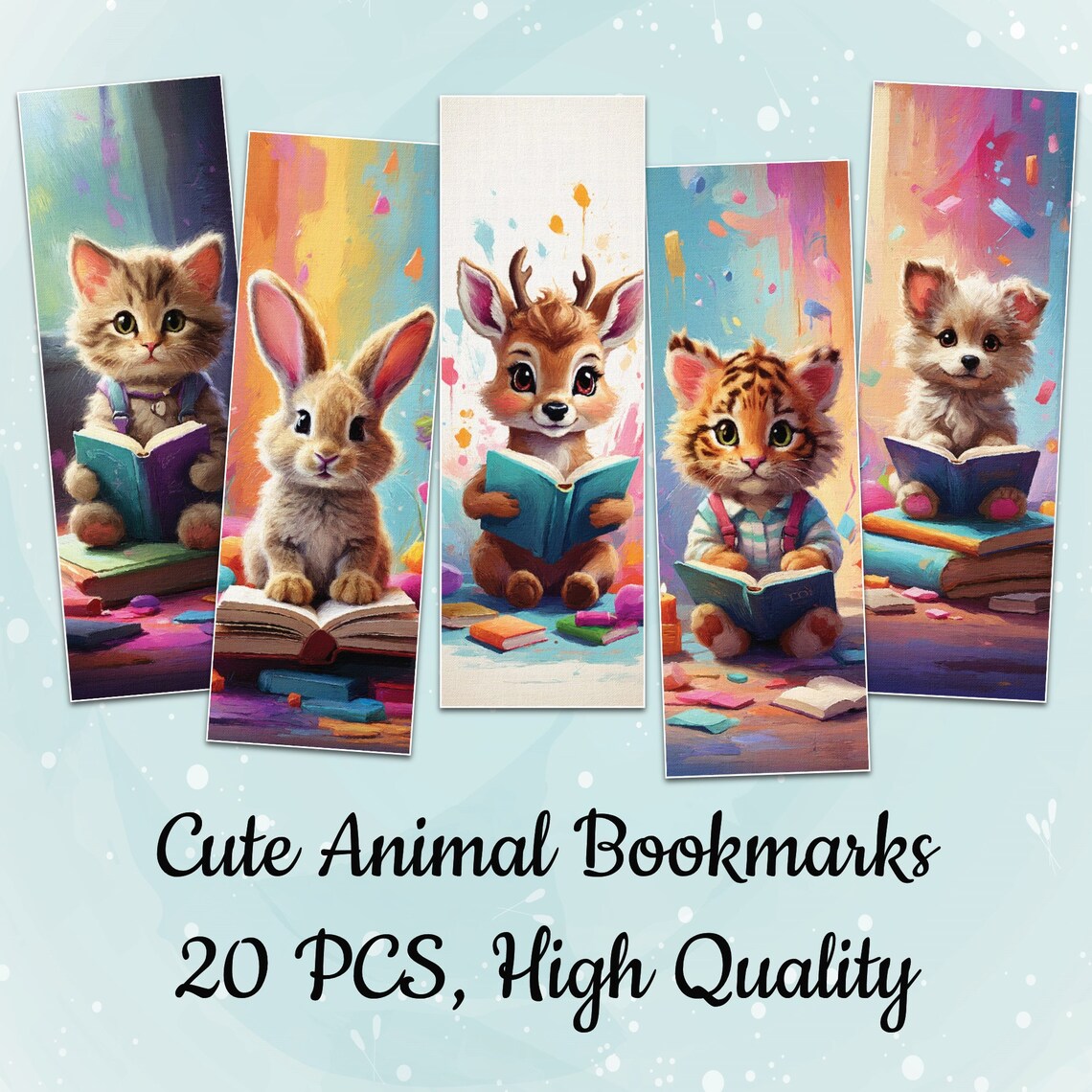 20 Pcs Printable Cute Animal Bookmark Set for Children Digital Chibi ...