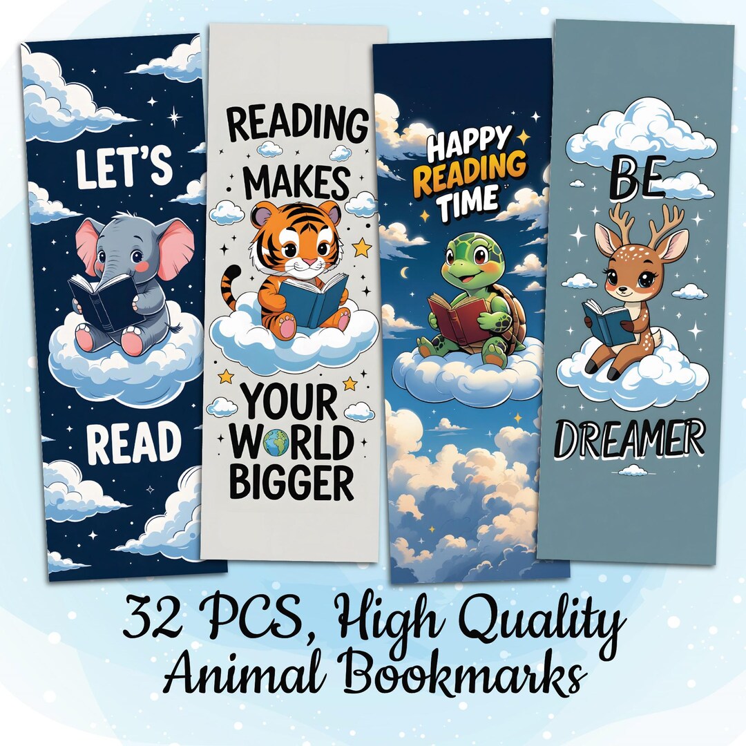 Cute Animal Bookmarks for Children Digital Chibi Animals Bookmark ...