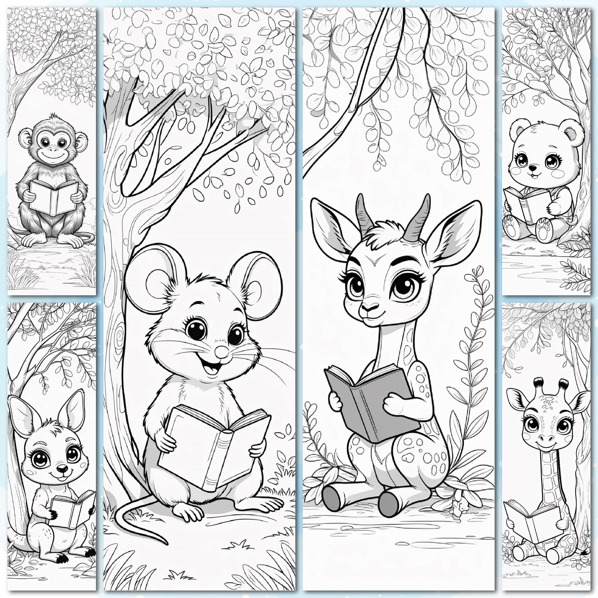 Woodland Animals Coloring Bookmark Set for Children Chibi Animals ...