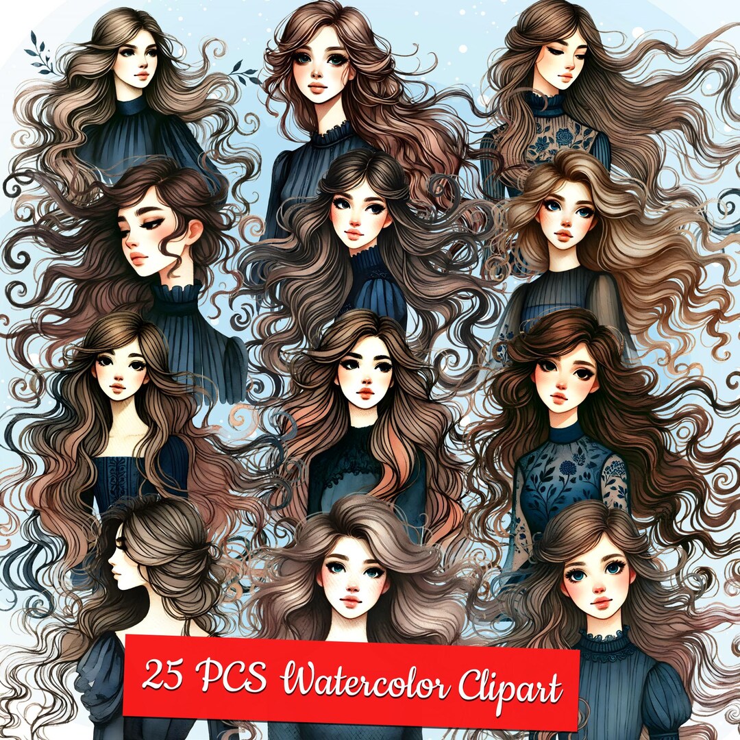 Stylish Girl Clipart Bundle Watercolor Cute Girl PNG Set Watercolor PNG ...