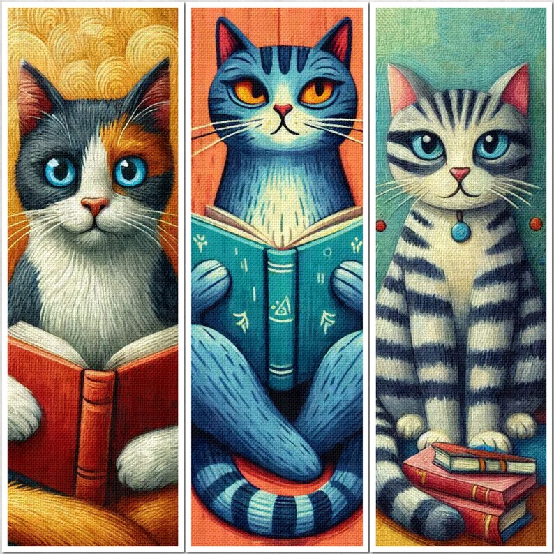 Printable Cute Cats Bookmark Set for Children Chibi Animals Digital ...