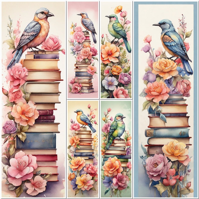 Vintage Books Printable Bookmark Templates Stacked Books Digital ...