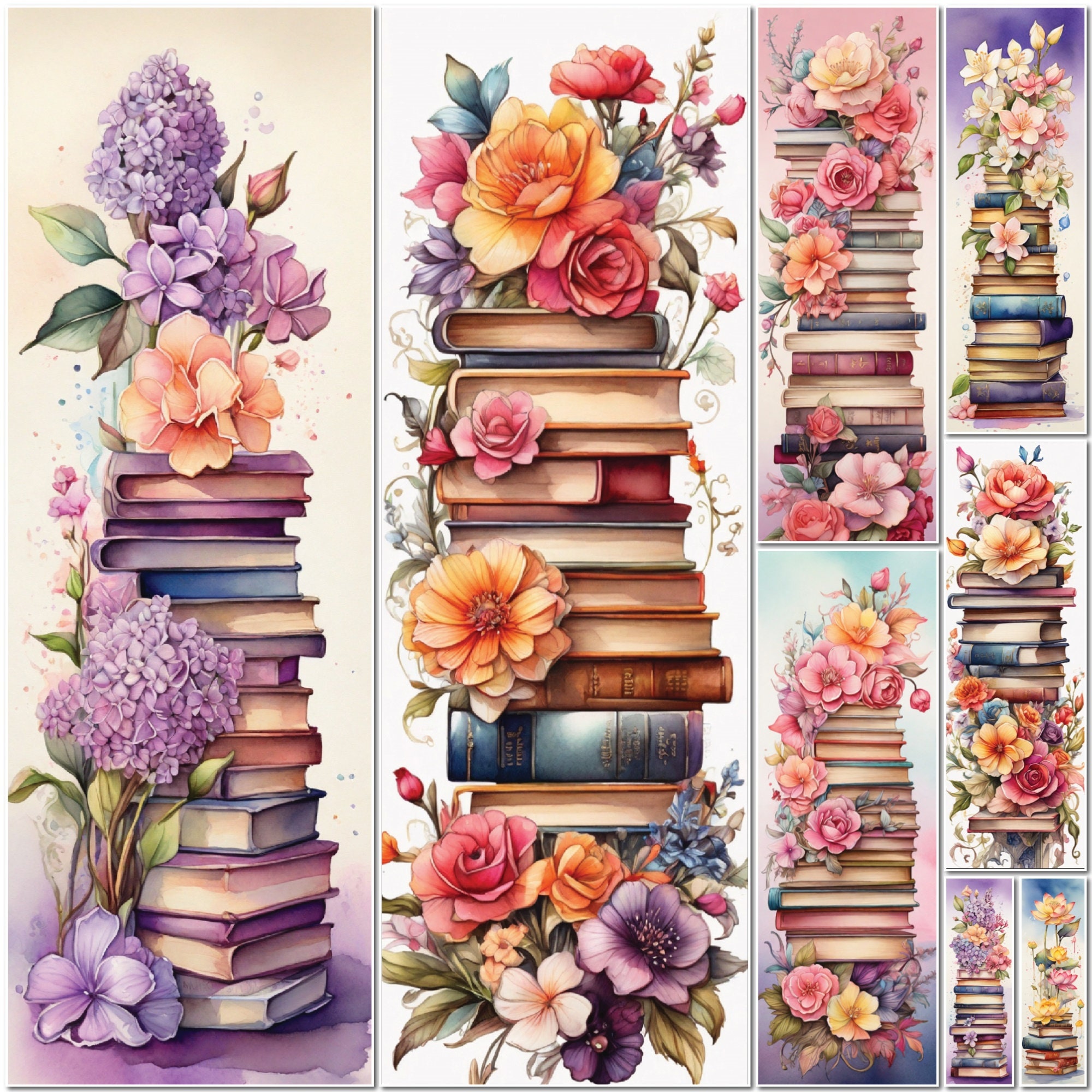 Vintage Books Printable Bookmark Templates Stacked Books Digital ...