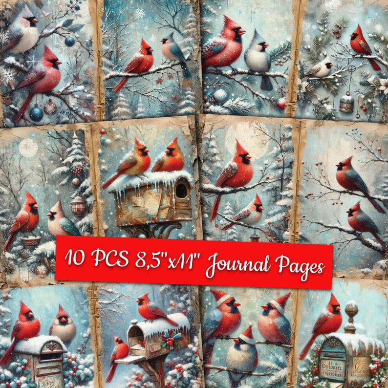 Whimsical Cardinal Art Pages Cardinal Bird Junk Journal Pages Rustic ...