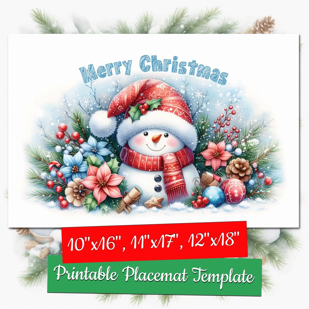 Christmas Placemat Template Digital Snowman Table Mat Template ...