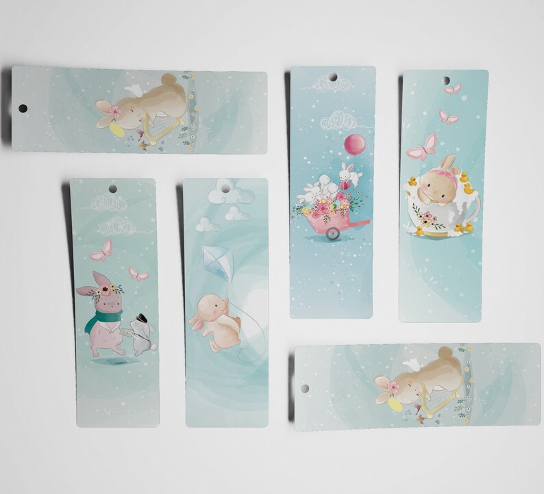 Printable Cute Bunny Bookmark Set for Children Cute Digital Chibi Bunny ...