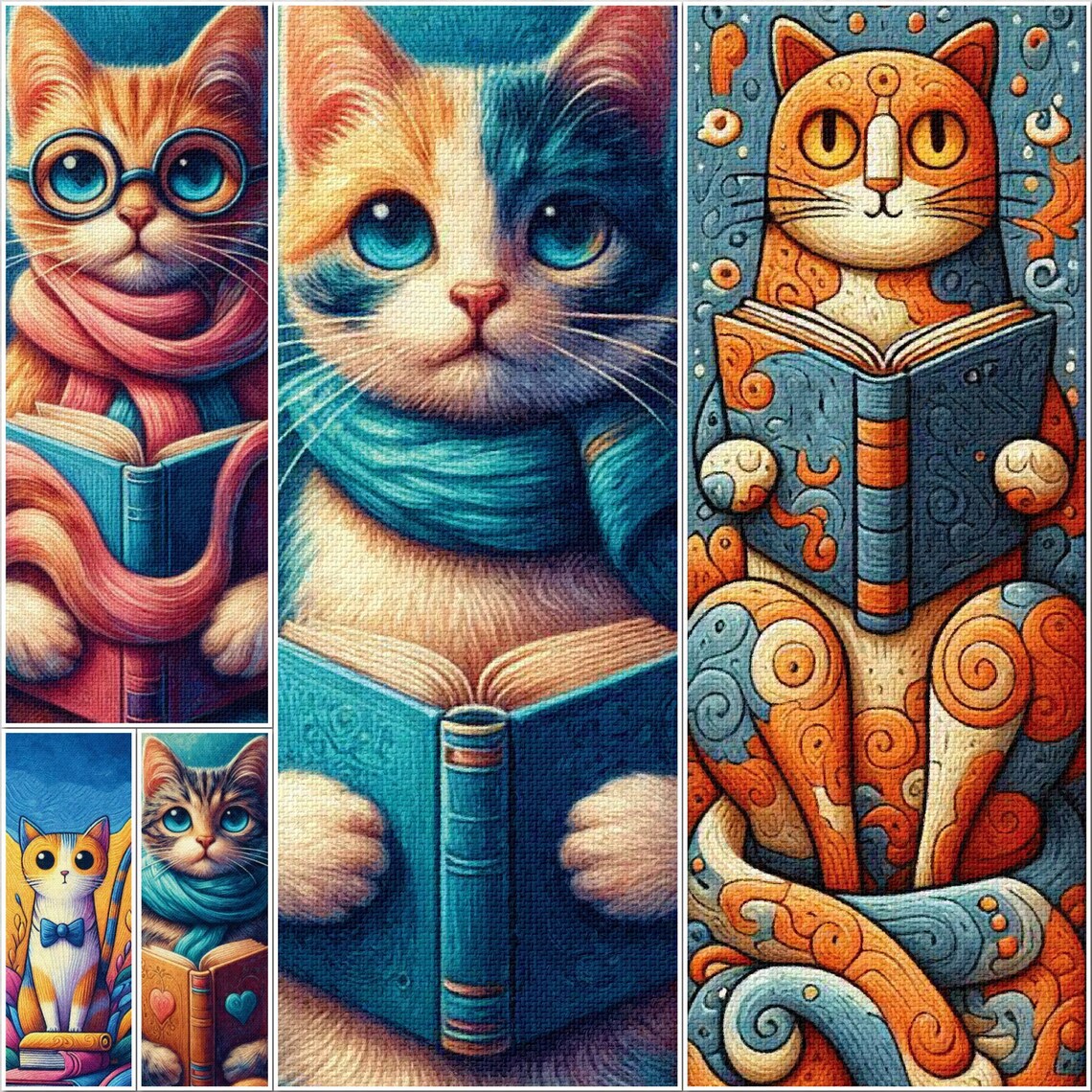 Printable Cute Cats Bookmark Set for Children Chibi Animals Digital ...