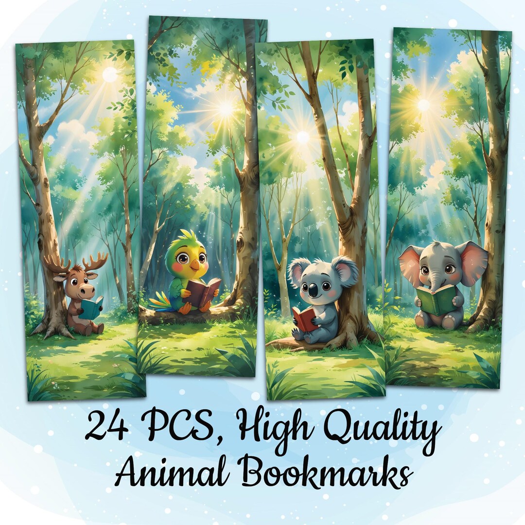 Cute Animal Bookmark Set for Children Chibi Animal Digital Bookmark ...