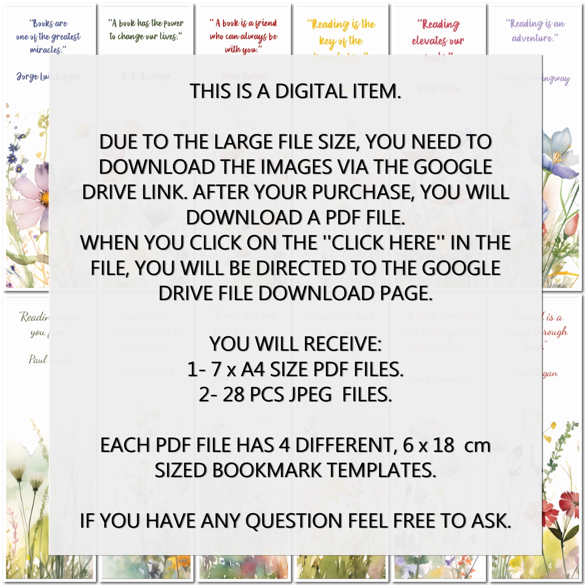 Digital Inspirational Bookmark Templates Printable Book Quotes Bookmark ...