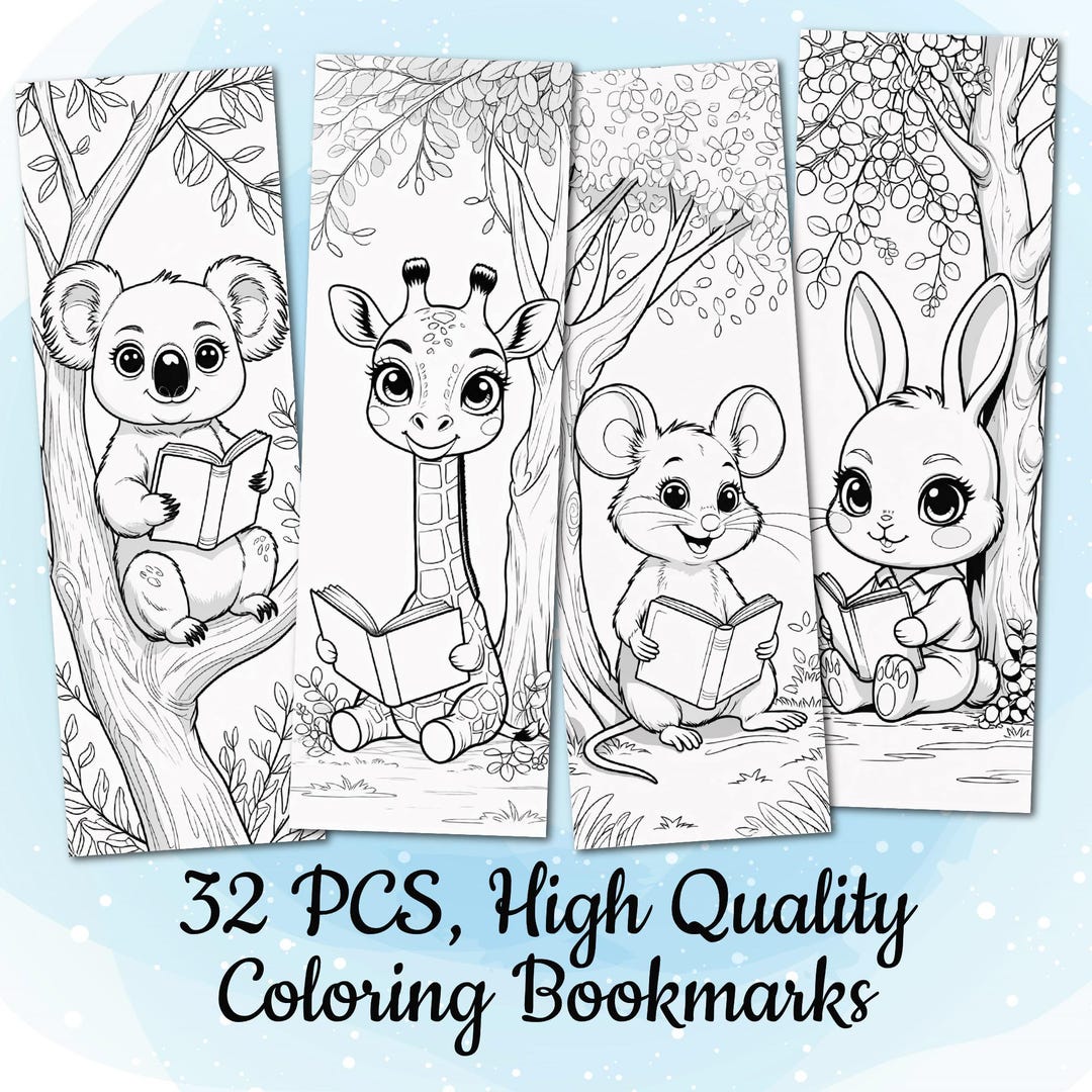 Woodland Animals Coloring Bookmark Set for Children Chibi Animals ...