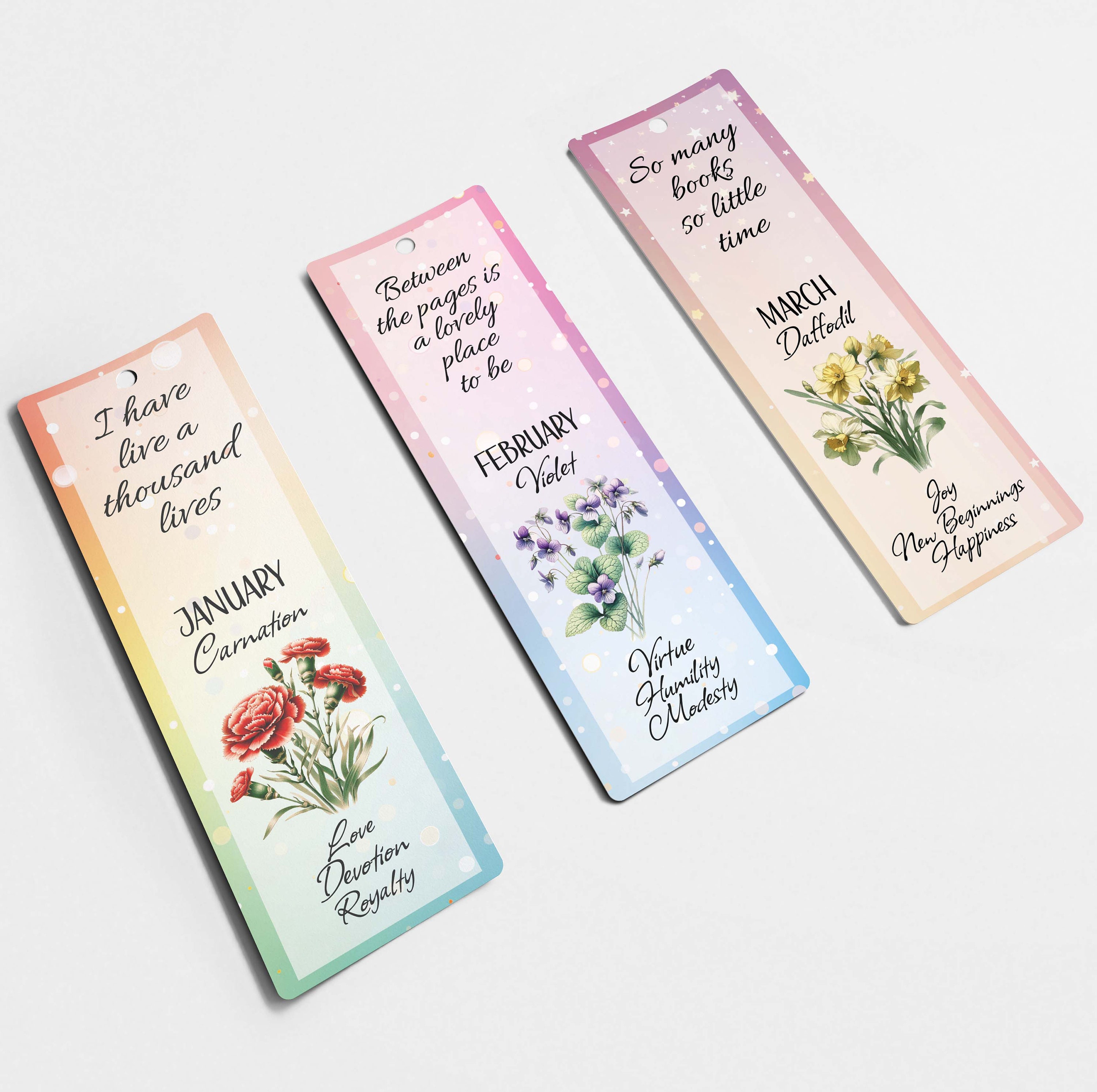 Digital Birth Flower Bookmark Templates Printable Book Quotes Bookmark ...