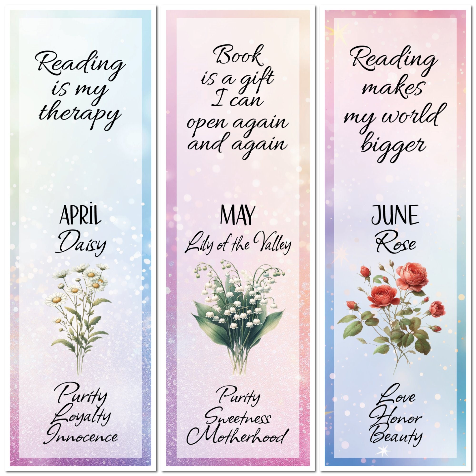 Digital Birth Flower Bookmark Templates Printable Book Quotes Bookmark ...
