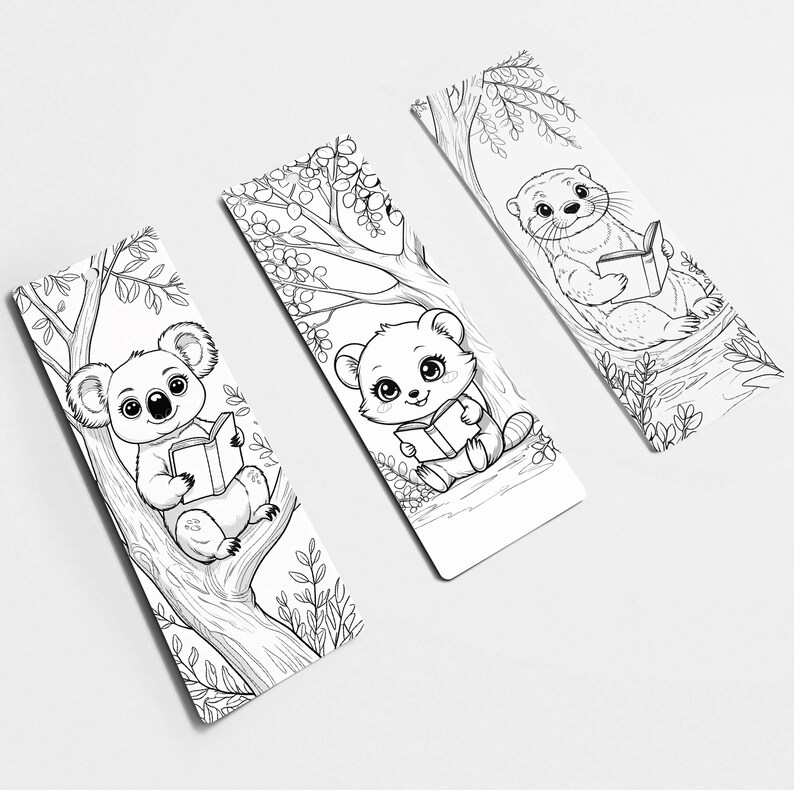 Woodland Animals Coloring Bookmark Set for Children Chibi Animals ...