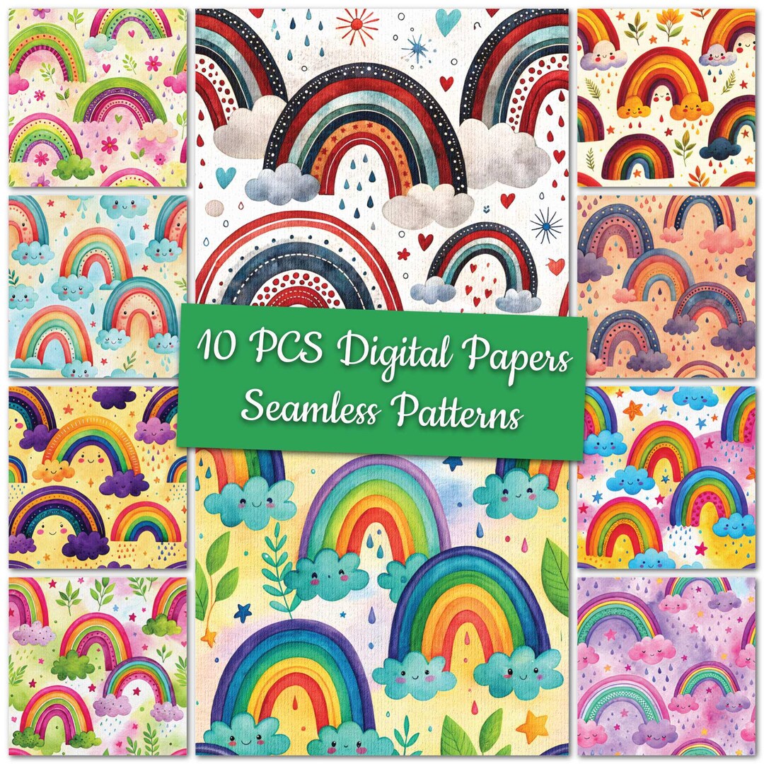 Watercolor Rainbow Seamless Patterns Cute Rainbow Seamless Papers ...