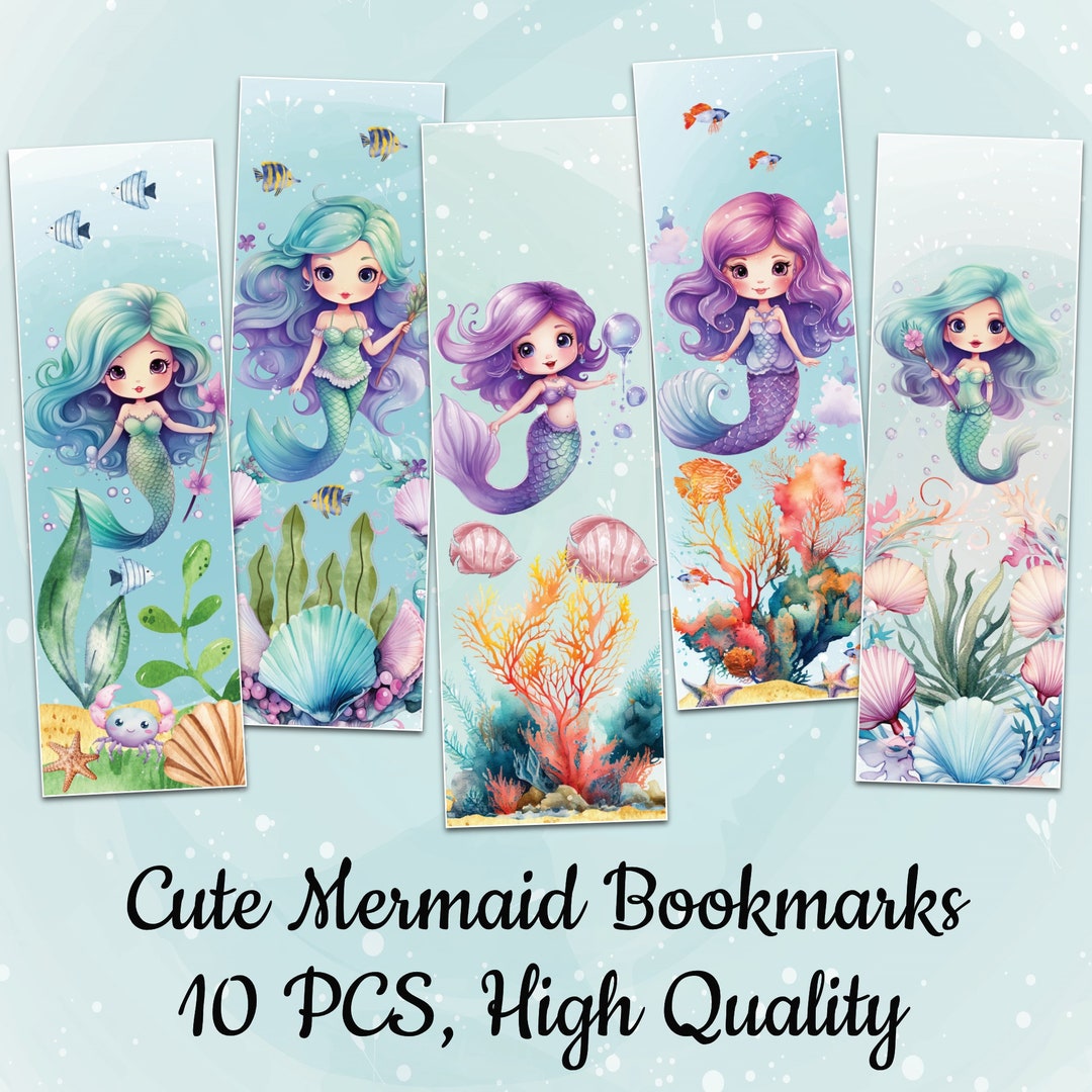 Cute Mermaid Bookmark Set for Children Pretty Mermaid Digital Bookmark ...