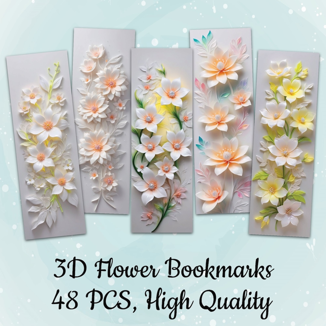 48 Pcs Printable 3D Flower Bookmark Templates Digital 3D Floral ...