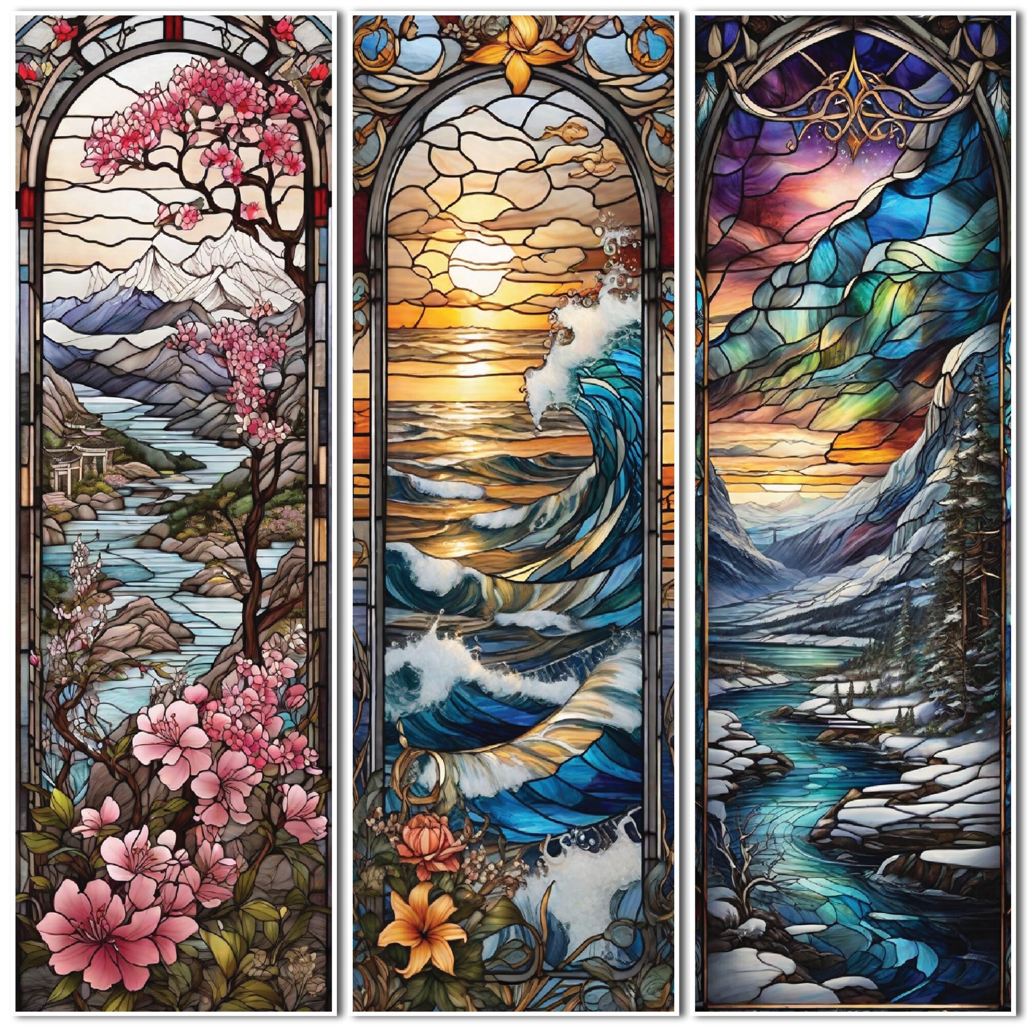 100 Pcs Printable Stained Glass Bookmark Bundle Stained Glass Bookmark ...