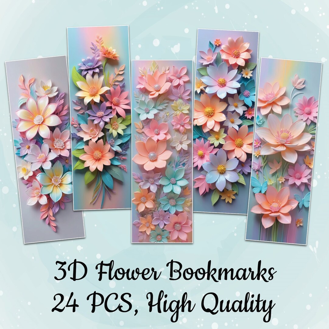 3D Floral Bookmark Bundle Digital 3D Flowers Bookmark Bundle 3D ...
