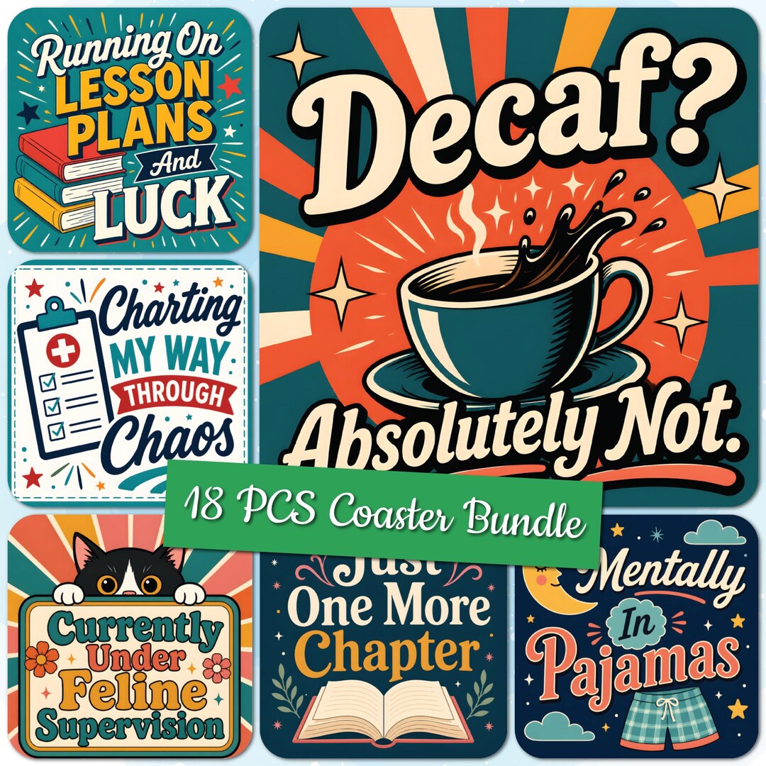 Funny Square Coaster PNG, Fun Drink Coaster Bundle, Funny Coaster Set ...