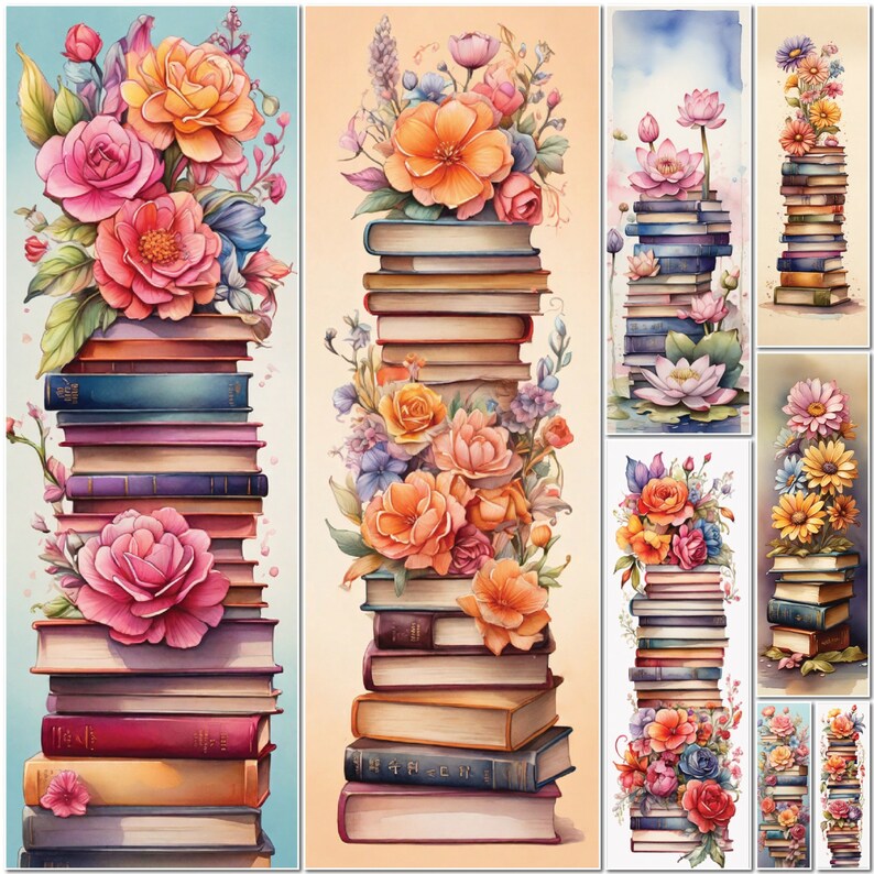 Vintage Books Printable Bookmark Templates Stacked Books Digital ...