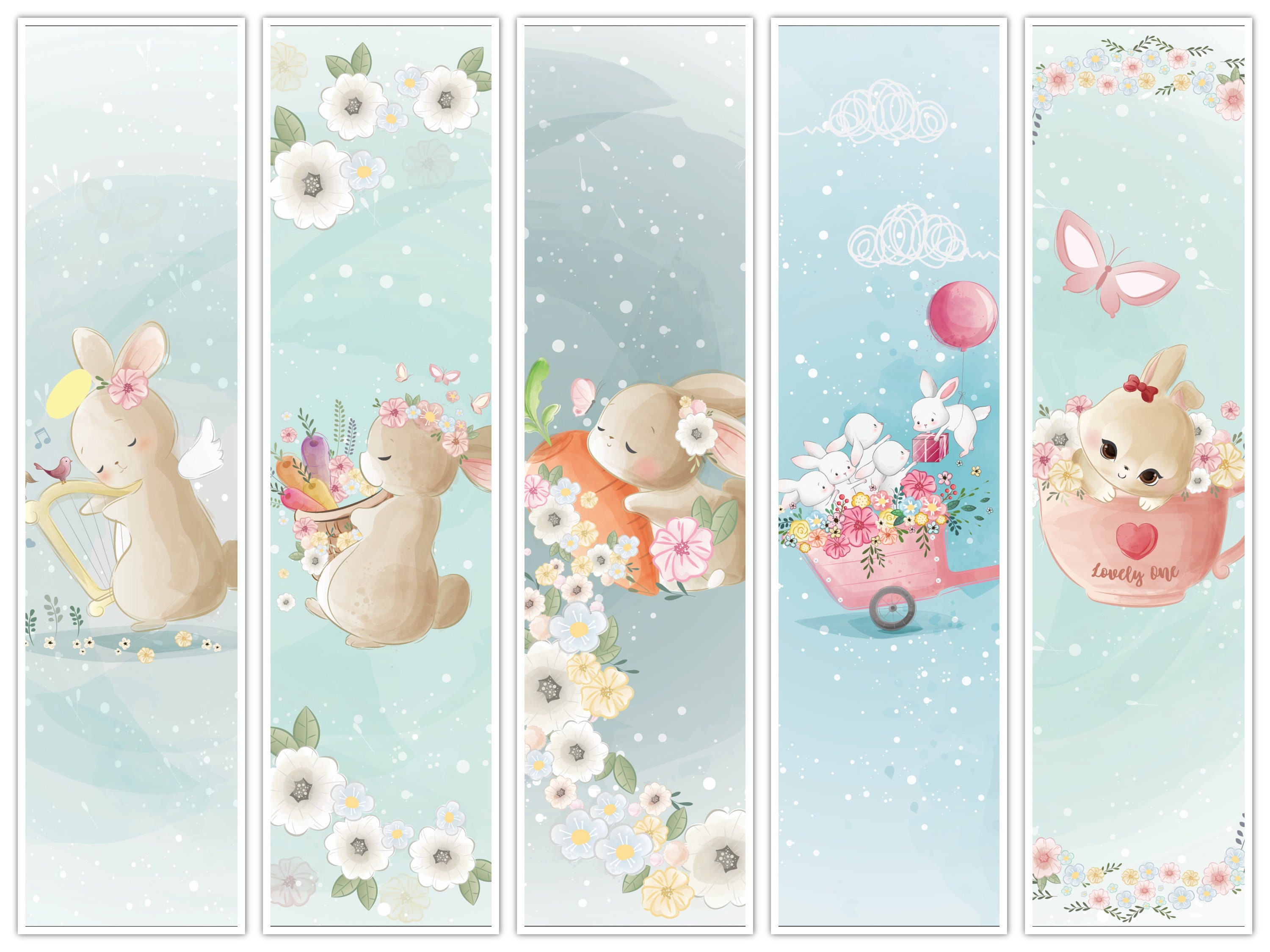 Printable Cute Bunny Bookmark Set for Children Cute Digital Chibi Bunny ...