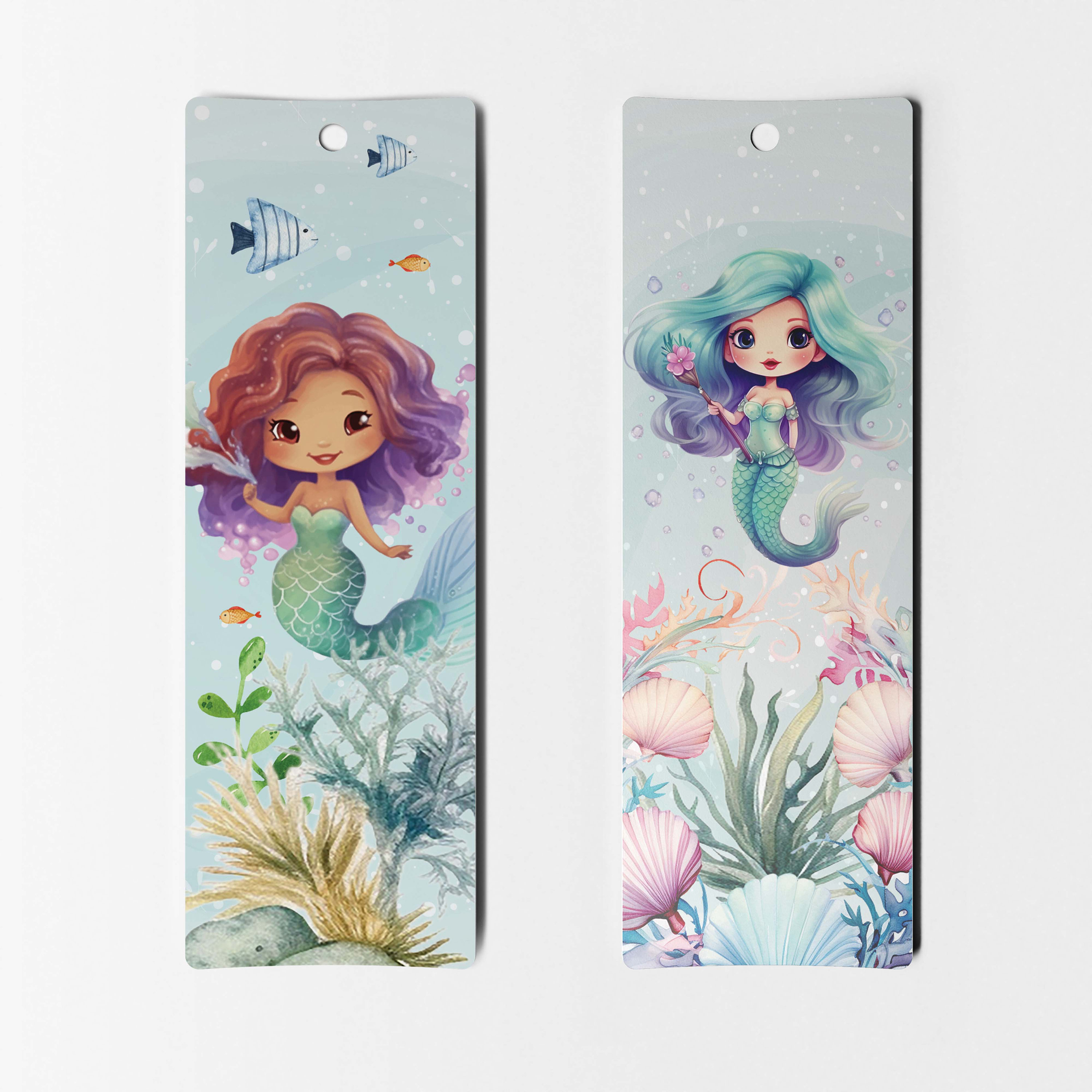 Cute Mermaid Bookmark Set for Children Pretty Mermaid Digital Bookmark ...