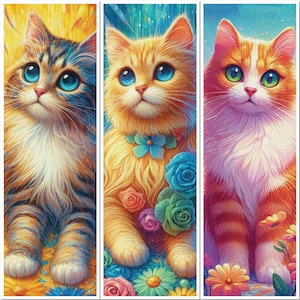 Printable Cute Cats Bookmark Set for Children Chibi Animals Digital ...