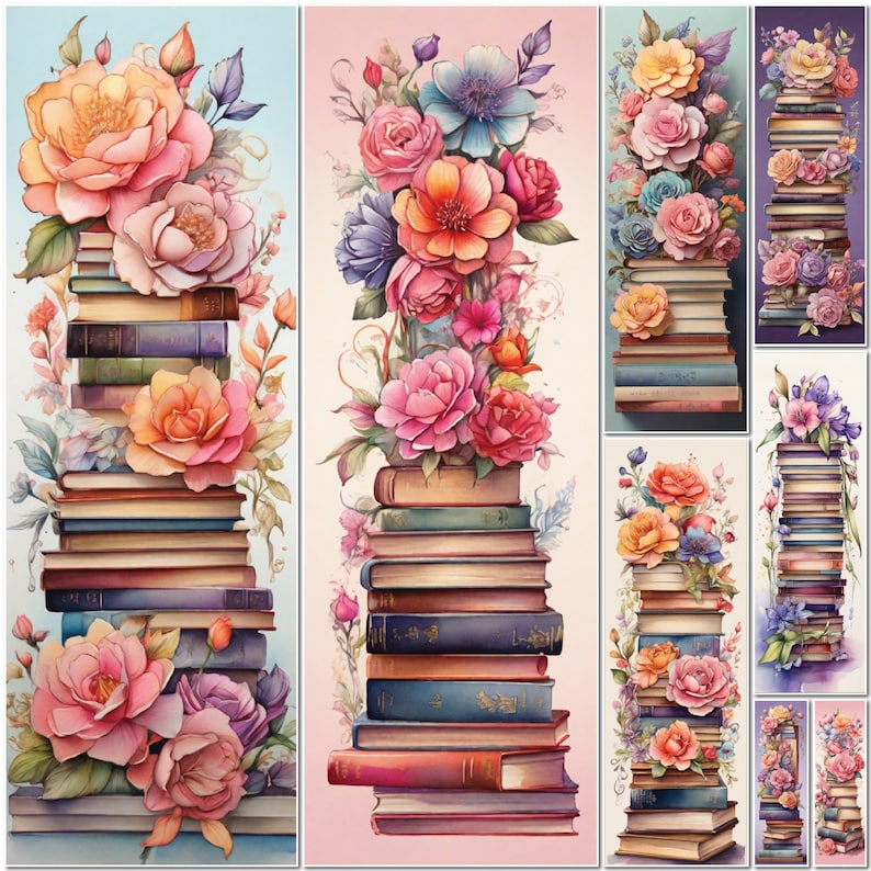 Vintage Books Printable Bookmark Templates Stacked Books Digital ...