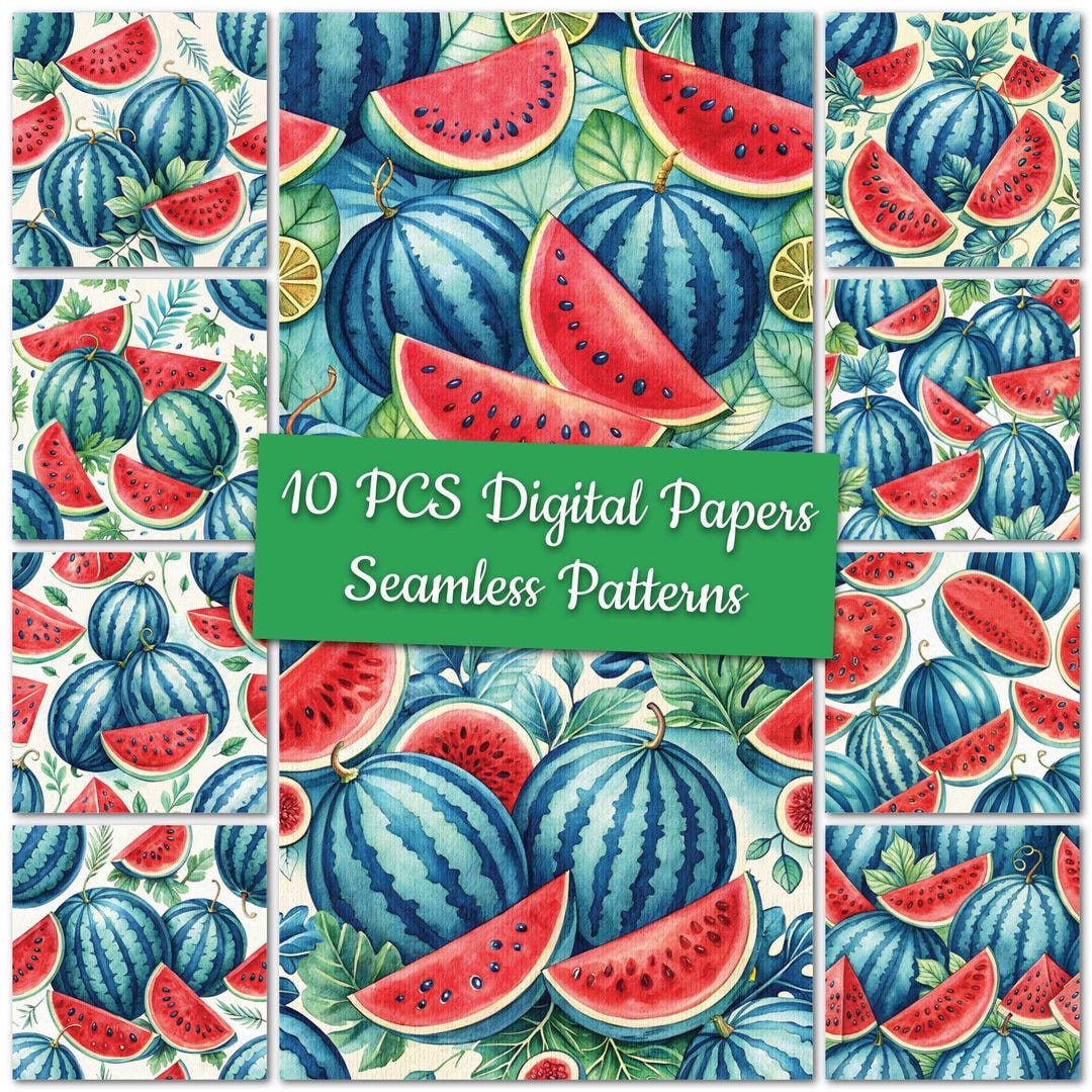 Watercolor Watermelon Seamless Patterns Fruit Seamless Papers ...
