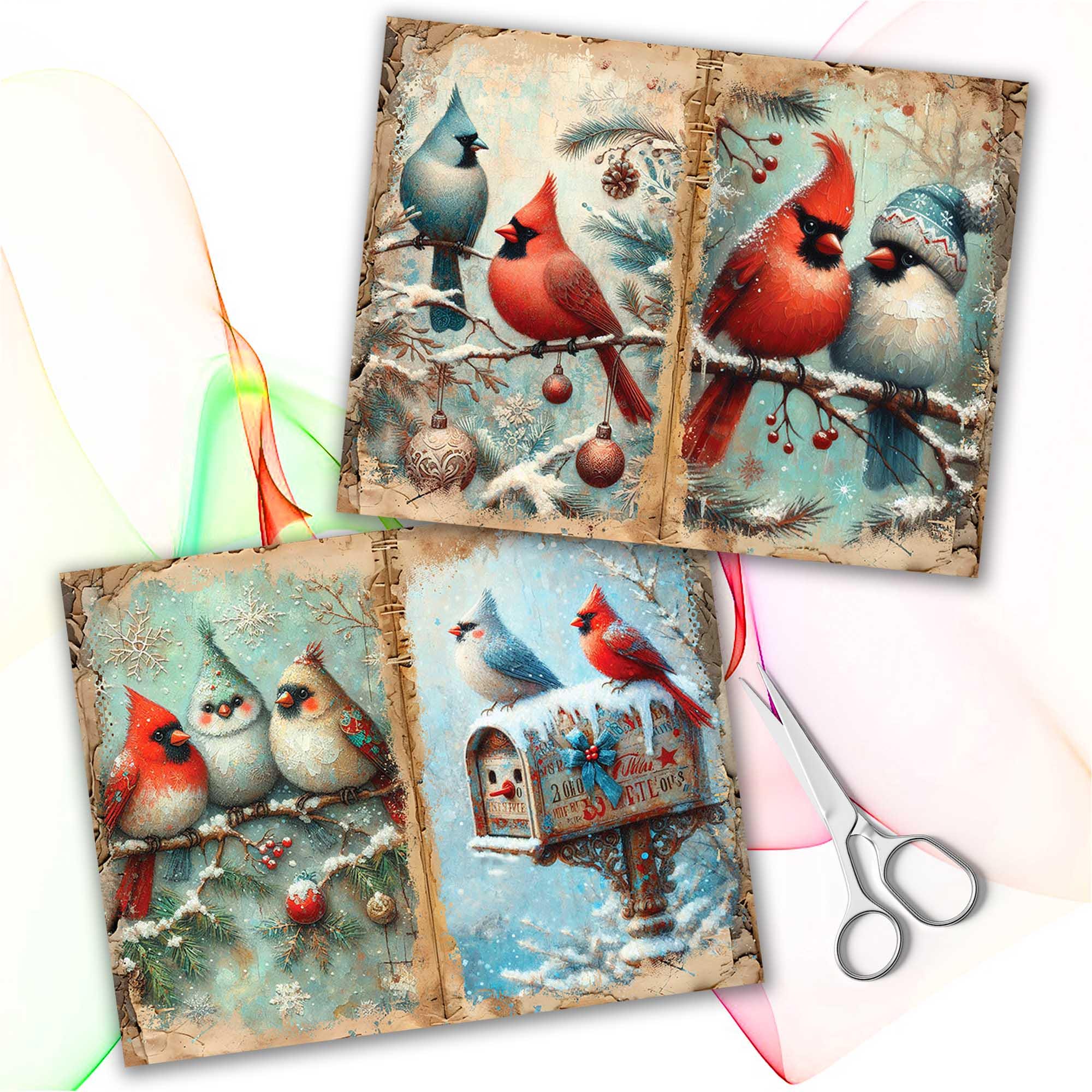 Whimsical Cardinal Art Pages Cardinal Bird Junk Journal Pages Rustic ...
