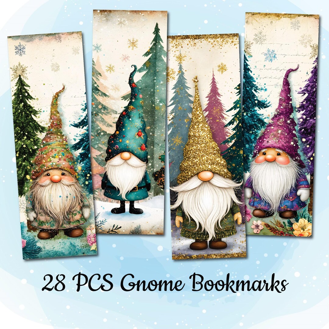 Digital Christmas Gnome Bookmark Bundle Christmas Bookmark Designs Cute ...
