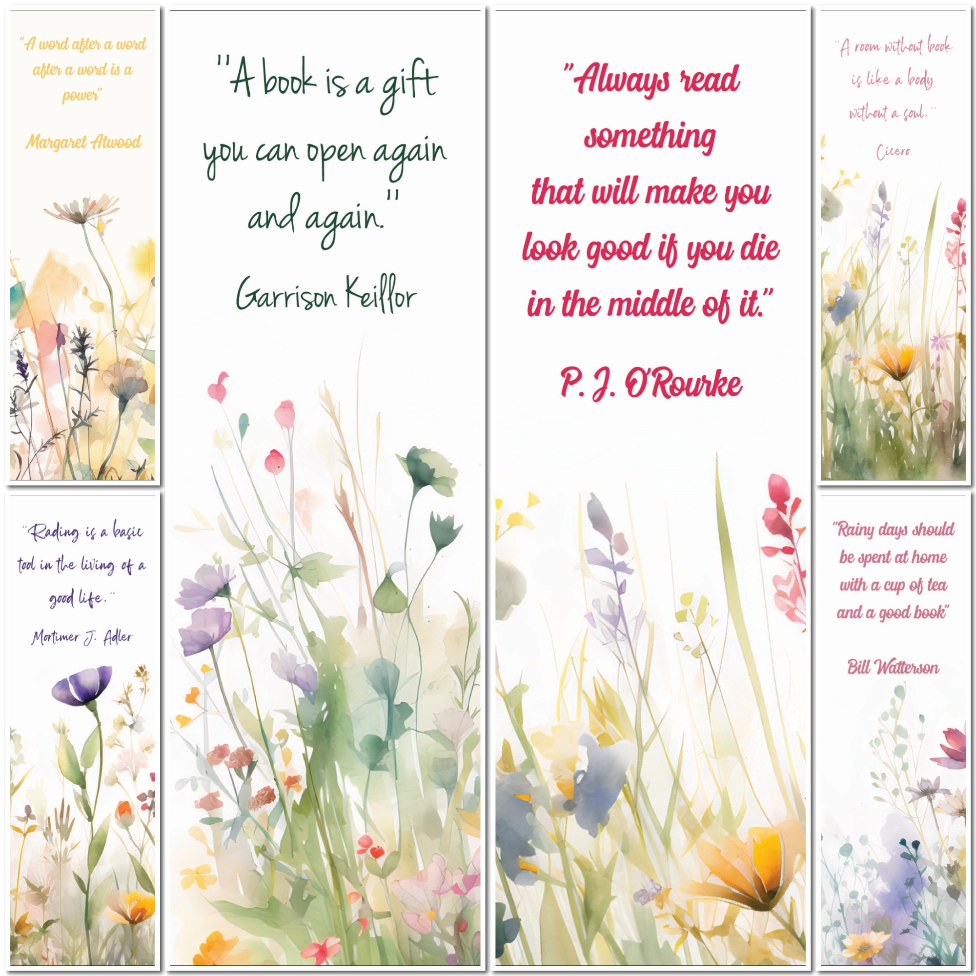 Digital Inspirational Bookmark Templates Printable Book Quotes Bookmark ...